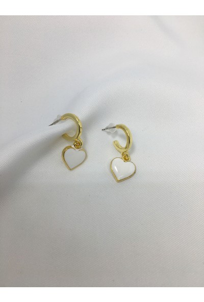 ESI Accessory Beyaz Kalpli Kalp Figürlü Gold Renk Kadın Bijuteri Küpe ESI Accessory Beyaz Kalpli Kalp Figürlü Gold Renk Kadın Bijuteri Küpe