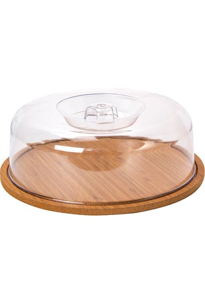 Homedius Şeffaf Akrilik Kapaklı Kek Fanusu Açık Kahverengi-26 cm