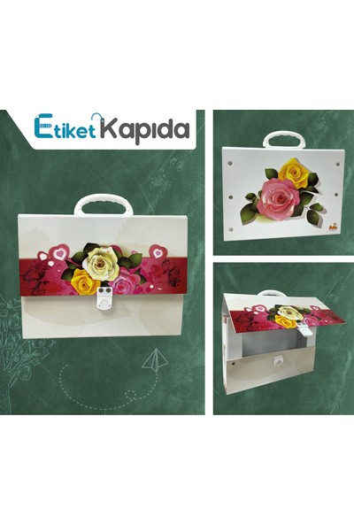 Etiket Kapıda Rose Okul Klasörü - Kutu Klasör -Kulplu Çanta 32*28*7,6cm
