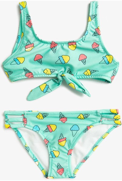 Koton Dondurma Baskılı Bikini Takımı Önü Bağlamalı