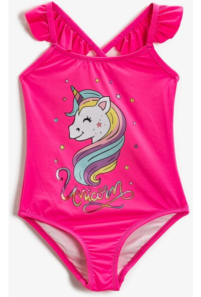 Koton Kız Çocuk Unicorn Baskılı Mayo Fırfır Detaylı Koton Kız Çocuk Unicorn Baskılı Mayo Fırfır Detaylı