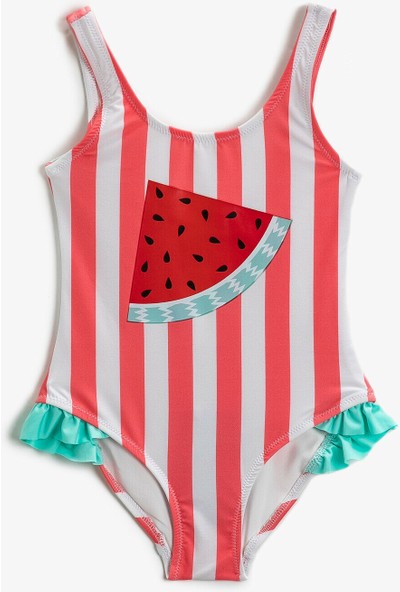 Koton Karpuz Baskılı Mayo Çizgili Firfir Detaylı