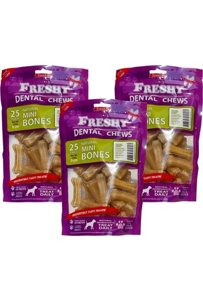 Freshy Dental Natürel Pres Köpek Kemirme Kemiği - Üçlü Set- 5 Santim - 75'li Paket - 750 Gram Freshy Dental Natürel Pres Köpek Kemirme Kemiği - Üçlü Set- 5 Santim - 75'li Paket - 750 Gram