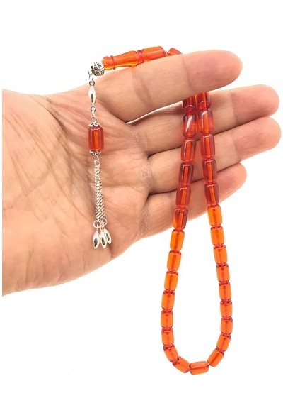 Şamil Tesbih Ateş Kehribar Tesbih 925 Ayar Gümüş Püsküllü Tesbih