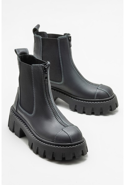 Elle Shoes Siyah Deri Kadın Günlük Düz Bot