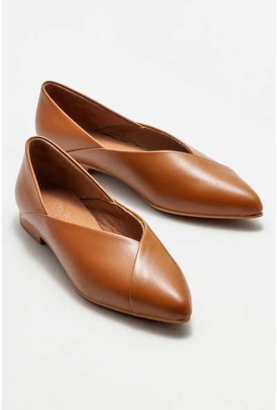 Elle Shoes Taba Deri Kadın Babet