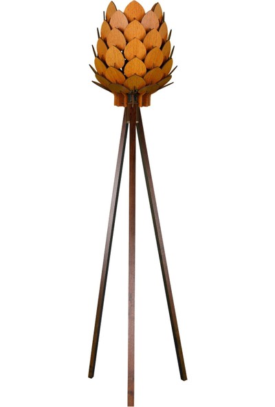 Modam Online Ahşap Lambader Kozalak Abajur Hisar Cevizi Başlık Kahve Ayak 3024