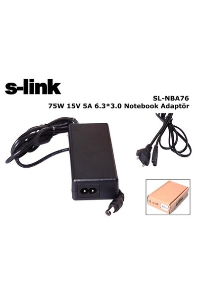S-Link Sl-Nba76 75W 15V 5A 6.3*3.0 Toshiba Notebook Standart Adaptör S-Link Sl-Nba76 75W 15V 5A 6.3*3.0 Toshiba Notebook Standart Adaptör