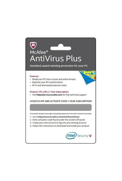 Intel Mcafee Antivirus Plus Aktivasyon Kartı 1Yıl (Türkçe)