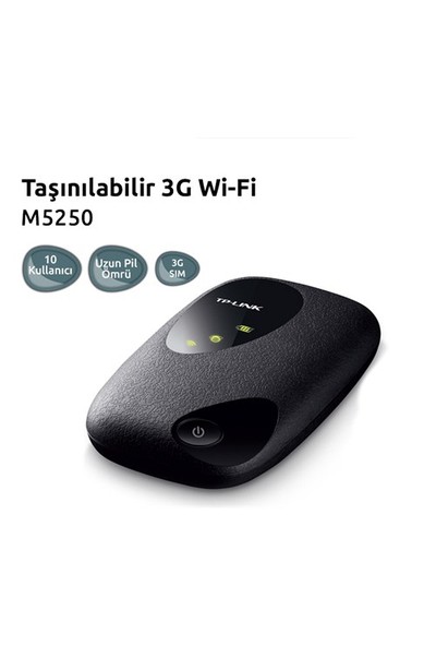 TP-LINK M5250 3G Wi-Fi HSPA+ 21.6 Mbps 10 Kullanıcı ve MicroSD Kart Destekli Taşınabilir 2000mAh Dahili Pilli 3G Modem/Router TP-LINK M5250 3G Wi-Fi HSPA+ 21.6 Mbps 10 Kullanıcı ve MicroSD Kart Destekli Taşınabilir 2000mAh Dahili Pilli 3G Modem/Router