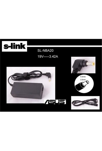 S-Link SL-NBA20 (Asus Toshiba) 19V3.42A 5.5*2.5 Notebook Adaptör S-Link SL-NBA20 (Asus Toshiba) 19V3.42A 5.5*2.5 Notebook Adaptör