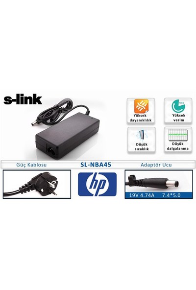 S-Link SL-NBA45 ( HP ) 19V4.74A 7.4*5.0 Notebook Adaptör