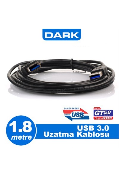 Dark USB 3.0 1.8m Uzatma Kablosu USB3.0 A Tip ( DK-CB-USB3EXTL180)
