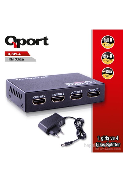 Qport Full HD 1 Giriş 4 Çıkışlı HDMI Splitter/Sinyal Çoğaltıcı (Q-SPL4) Qport Full HD 1 Giriş 4 Çıkışlı HDMI Splitter/Sinyal Çoğaltıcı (Q-SPL4)