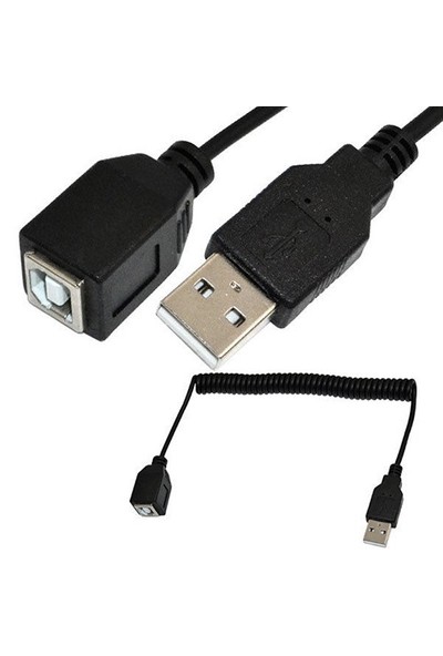 Ti-Mesh Usb 2.0 A Male Plug To Usb B Female Jack Extension Coiled Spiral Cable - 1,5M Ti-Mesh Usb 2.0 A Male Plug To Usb B Female Jack Extension Coiled Spiral Cable - 1,5M
