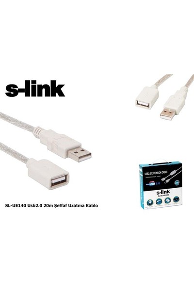S-Link Sl-Ue140 Usb2.0 20M Şeffaf Uzatma Kablo S-Link Sl-Ue140 Usb2.0 20M Şeffaf Uzatma Kablo