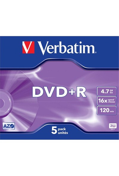 Verbatim DVD+R 4.7GB 16X Hızında 5'li Kutu 43497 Verbatim DVD+R 4.7GB 16X Hızında 5'li Kutu 43497