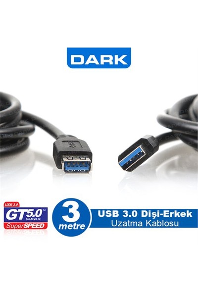 Dark USB 3.0 3m Uzatma Kablo USB 3.0 A Tip (DK-CB-USB3EXTL300)