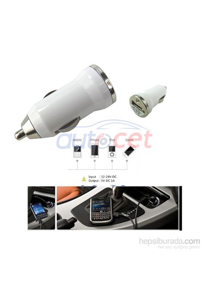 AutoCet BEYAZ Çakmaktan USB Dönüştürücü Soket 4209a