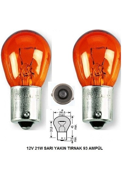 Schwer Yeni Nesil Araçlar İçin12v 21W 93 Ampül Yakın Tırnak(Sarı)