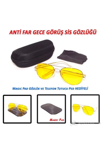 Anti Far Gece Görüş ,Sis ve Kötü Hava Görüş Gözlüğü (Taşıma Kılıfı & Temizleme Bezi)