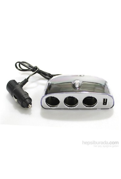 Space USB'li 3'lü ışıklı Çakmak Soketi
