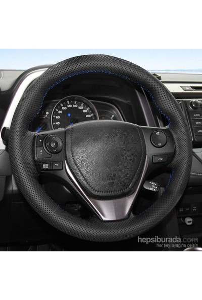 Fox Dikmeli Noktalı 38 Cm Siyah Direksiyon Kılıfı Mavi Dikişli Astarlı