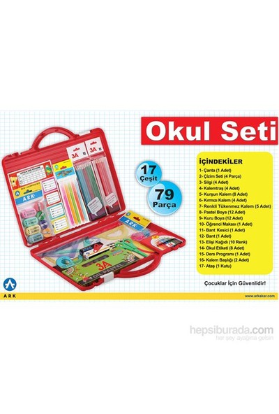 Ark Okul Seti 17 Çeşit 79 Parça Sarı Çantalı Ark Okul Seti 17 Çeşit 79 Parça Sarı Çantalı