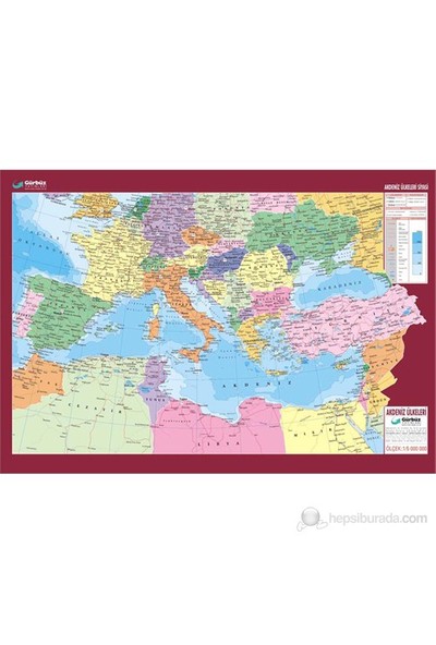 Gürbüz Akdeniz Ülkeleri Siyasi Haritası 70x100 cm 22193 Gürbüz Akdeniz Ülkeleri Siyasi Haritası 70x100 cm 22193