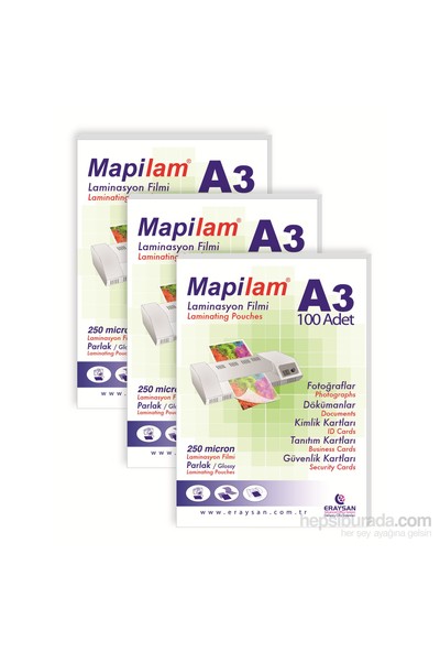 Mapilam 250 Mic. A3 Parlak Polyester (100 Adet) Mapilam 250 Mic. A3 Parlak Polyester (100 Adet)