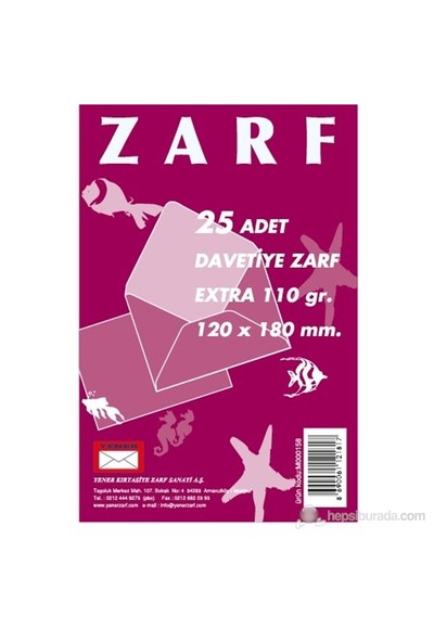 Yener M000158 Davetiye Zarfı 120x180 110gr Extra 25'li Yener M000158 Davetiye Zarfı 120x180 110gr Extra 25'li