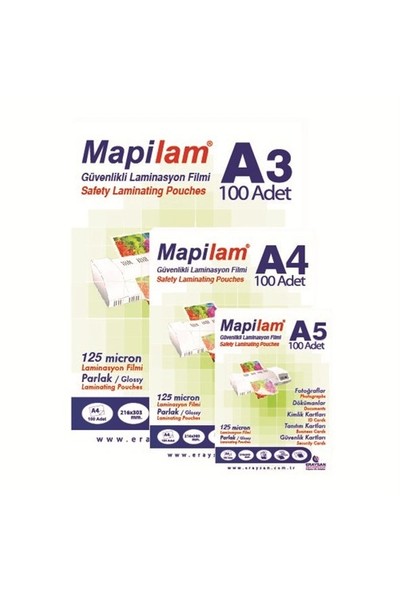 Mapilam 125 Mic Büyük Kimlik 85 x 115mm Parlak Laminasyon Filmi (1021208) Mapilam 125 Mic Büyük Kimlik 85 x 115mm Parlak Laminasyon Filmi (1021208)