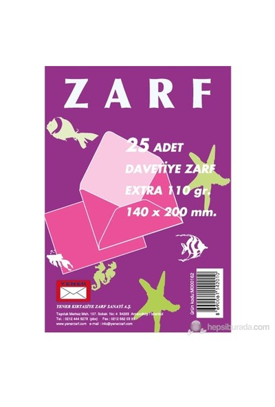 Yener Davetiye Zarfı 162 140x200 Mm 110gr Extra 25'Li Yener Davetiye Zarfı 162 140x200 Mm 110gr Extra 25'Li