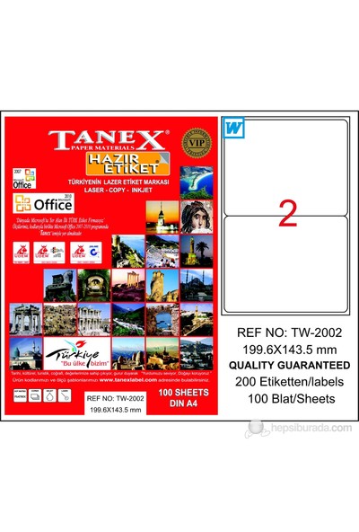 Tanex TW-2002 199,6x143,5 mm Laser Etiket 100 Ad.