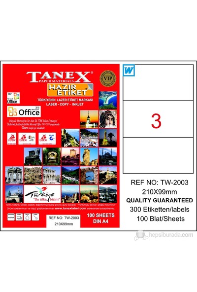 Tanex TW-2003 210x99 mm Laser Etiket 100 Ad.