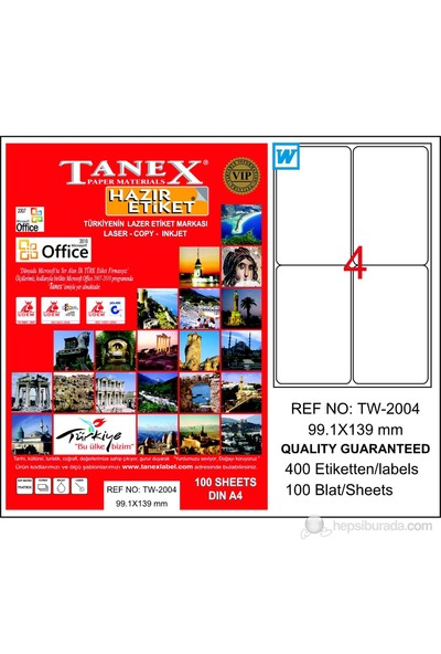 Tanex TW-2004 99,1x139 mm Laser Etiket 100 Ad.