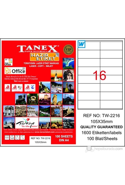 Tanex TW-2216 105x35 mm Laser Etiket 100 Ad.
