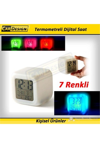 CRD 7 Renk Değiştiren Dijital Saat Termometre ve Alarmlı