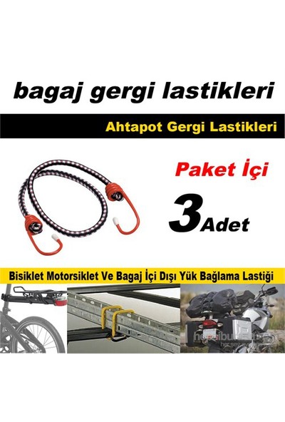 Kancalı Çok Amaçlı Bagaj Yük Bağlama Lastiği 3 Adet 41182