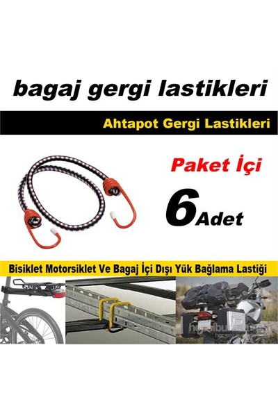 Kancalı Çok Amaçlı Bagaj Yük Bağlama Lastiği 6 Adet 41183