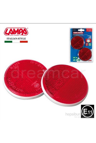 Lampa E11 Belgeli Kırmızı Reflektör Yuvarlak 2 Ad. 20546 Lampa E11 Belgeli Kırmızı Reflektör Yuvarlak 2 Ad. 20546