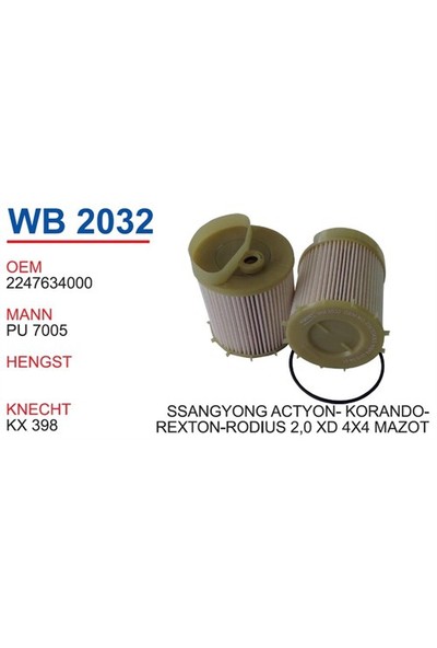 Wunder Ssangyong Actyon 2.0 Xdı 4X4 Mazot Filtresi Oem No:2247634000