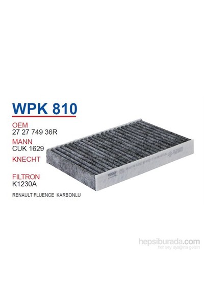 Wunder RENAULT FLUENCE KARBONLU Polen Filtresi OEM NO: 272774936R Wunder RENAULT FLUENCE KARBONLU Polen Filtresi OEM NO: 272774936R