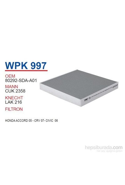 Wunder HONDA ACCORD 05 - CRV 07- CiViC 06 Polen Filtresi OEM NO:80292-SDC-505HEC Wunder HONDA ACCORD 05 - CRV 07- CiViC 06 Polen Filtresi OEM NO:80292-SDC-505HEC