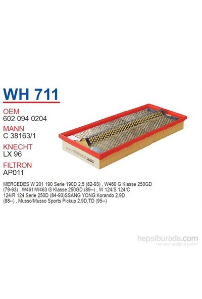 Wunder MERCEDES 201 KASA 190 D 2.5 - 124 KASA 250 D 2.5 Hava Filtresi OEM NO:6020940204