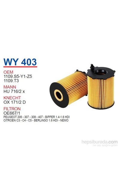 Wunder PEUGEOT 206 - 307 - 308 - 407 - BiPPER 1.4-1.6 HDI Yağ Filtresi OEM NO:1109.S5-Y1-Z5 Wunder PEUGEOT 206 - 307 - 308 - 407 - BiPPER 1.4-1.6 HDI Yağ Filtresi OEM NO:1109.S5-Y1-Z5
