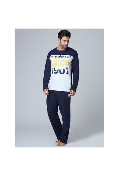 Fenerbahçe Lisanslı Erkek Pijama Takımı Beyaz