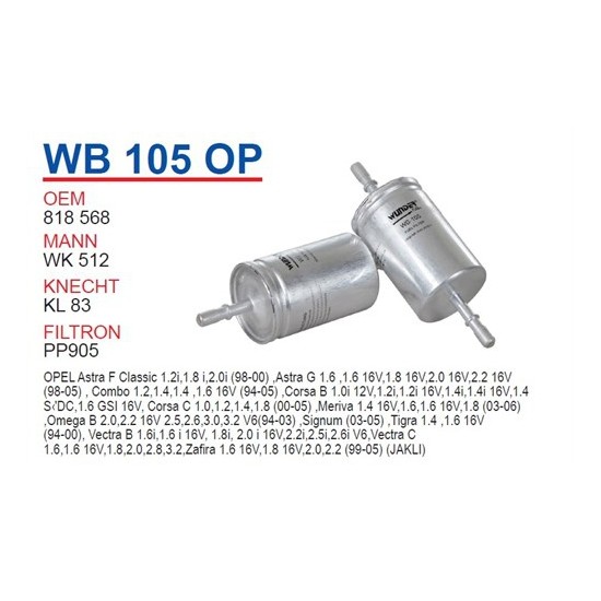Wunder OPEL Vectra Tırnaklı Tip Benzin Filtresi OEM NO: Fiyatı