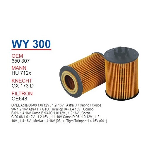 Wunder OPEL Corsa D Kasa 1.2 Yağ Filtresi OEM NO: 650307 Fiyatı