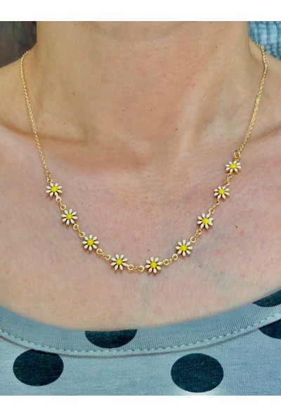 Açık Meşe Papatya Çelik Kolye